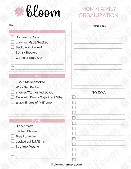 Mom/family Organization Printable PDF 8.5 X 11 | Etsy