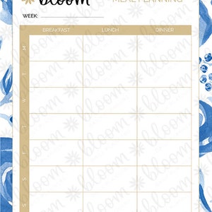 Weekly Meal Planner Printable PDF Track Breakfast, Lunch & Dinner ...