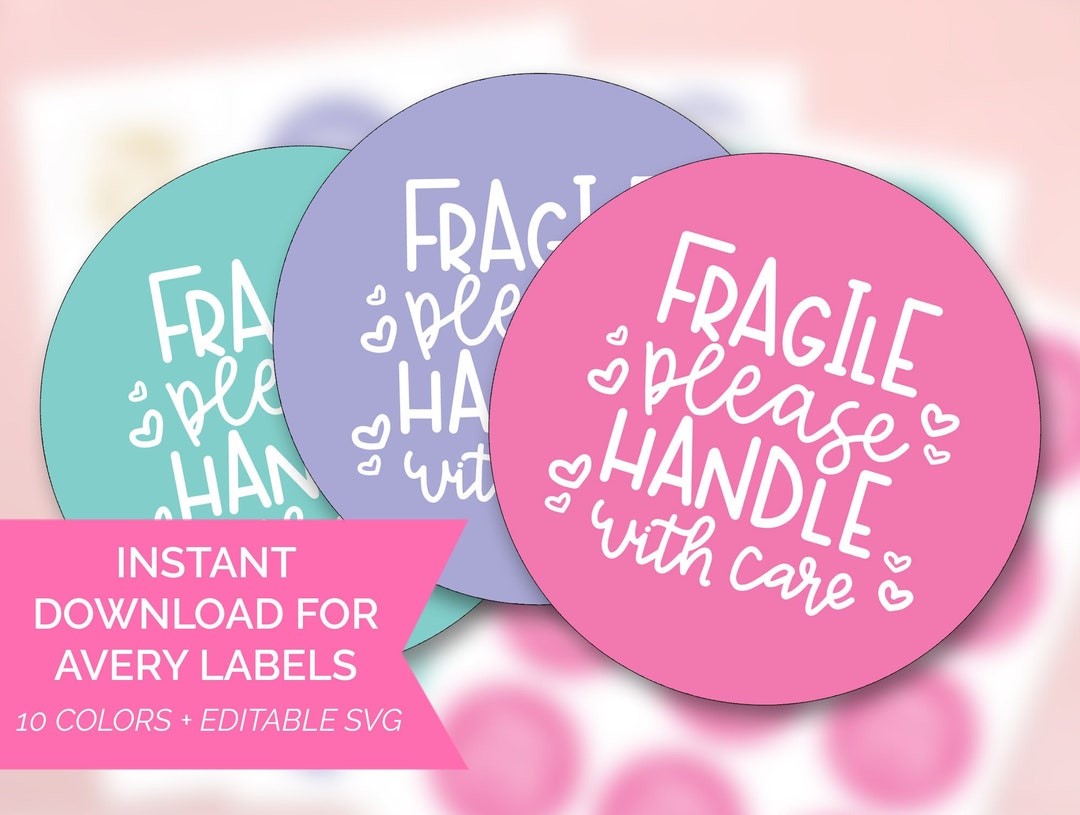 10 Digital Printable Fragile 2" Avery Compatible Round Sticker Labels ...