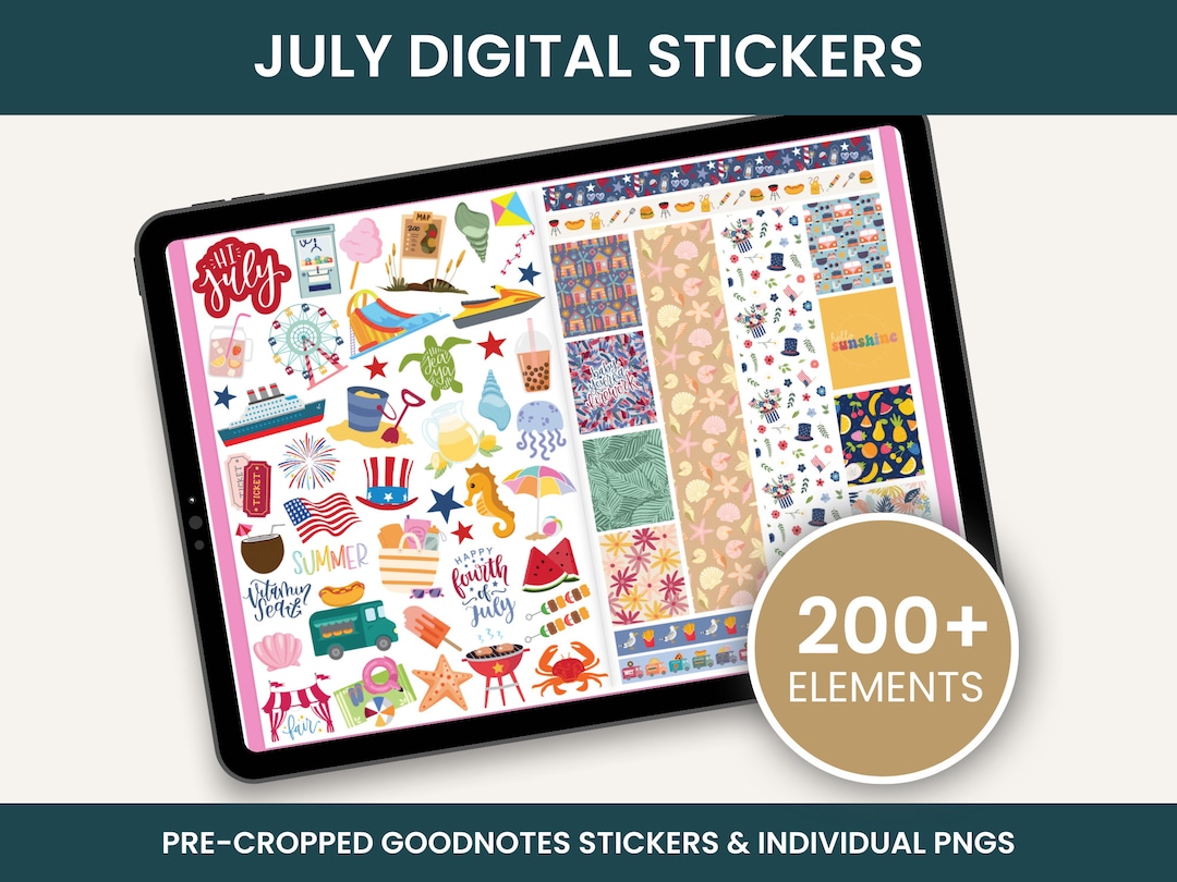 July Stickers, Digital Planner Stickers, Goodnotes Stickers, PNG ...