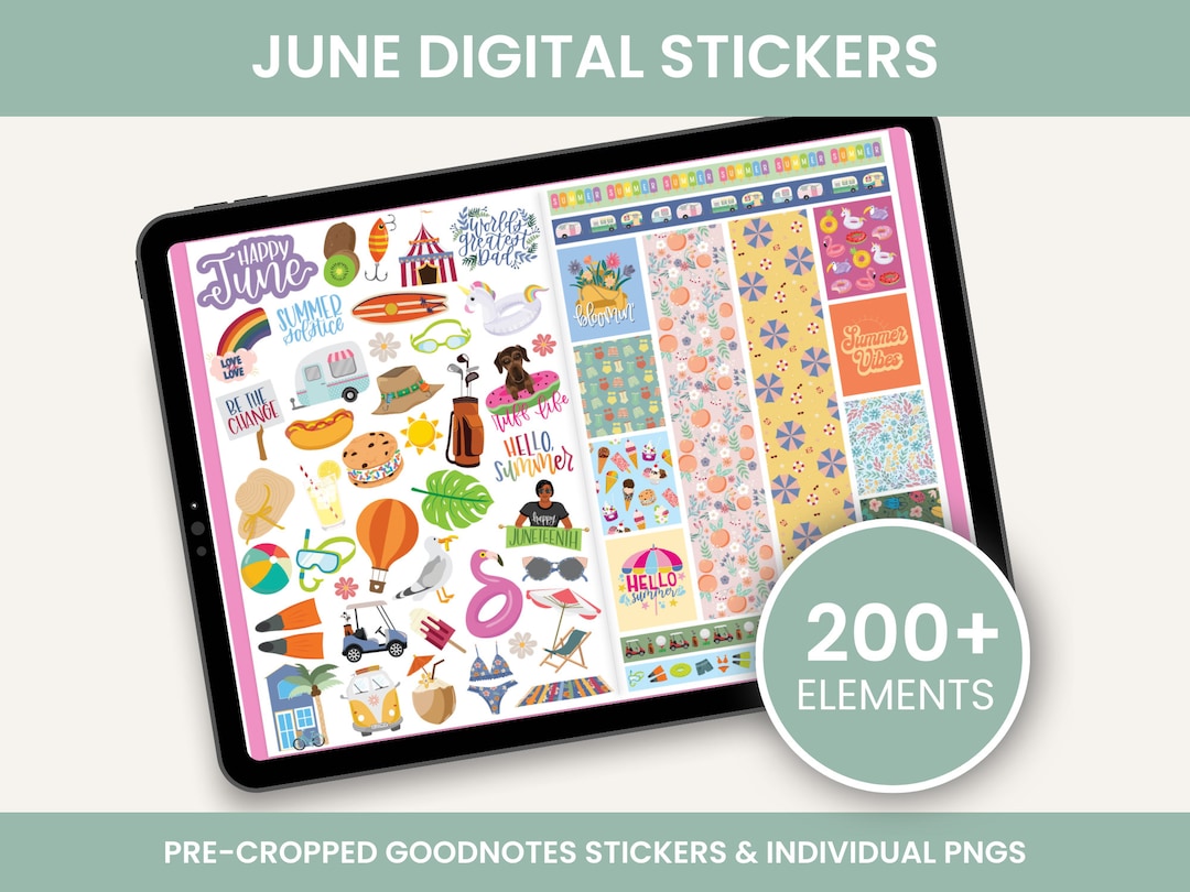 June Stickers, Digital Stickers, Goodnotes Stickers, PNG Stickers ...