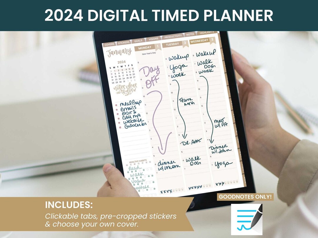 2024 Digital Timed Planner, January December GOODNOTES ONLY Dated iPad ...