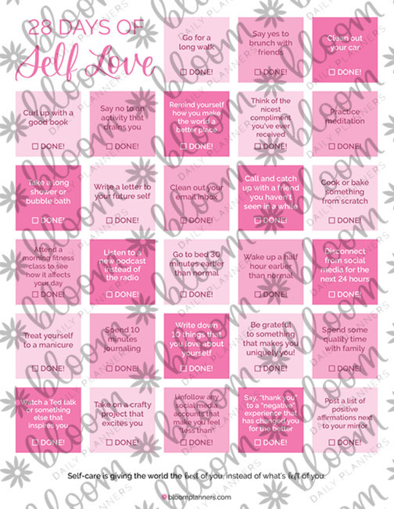 28 Days of Self-Love Printable PDF 8.5 x 11 | Etsy
