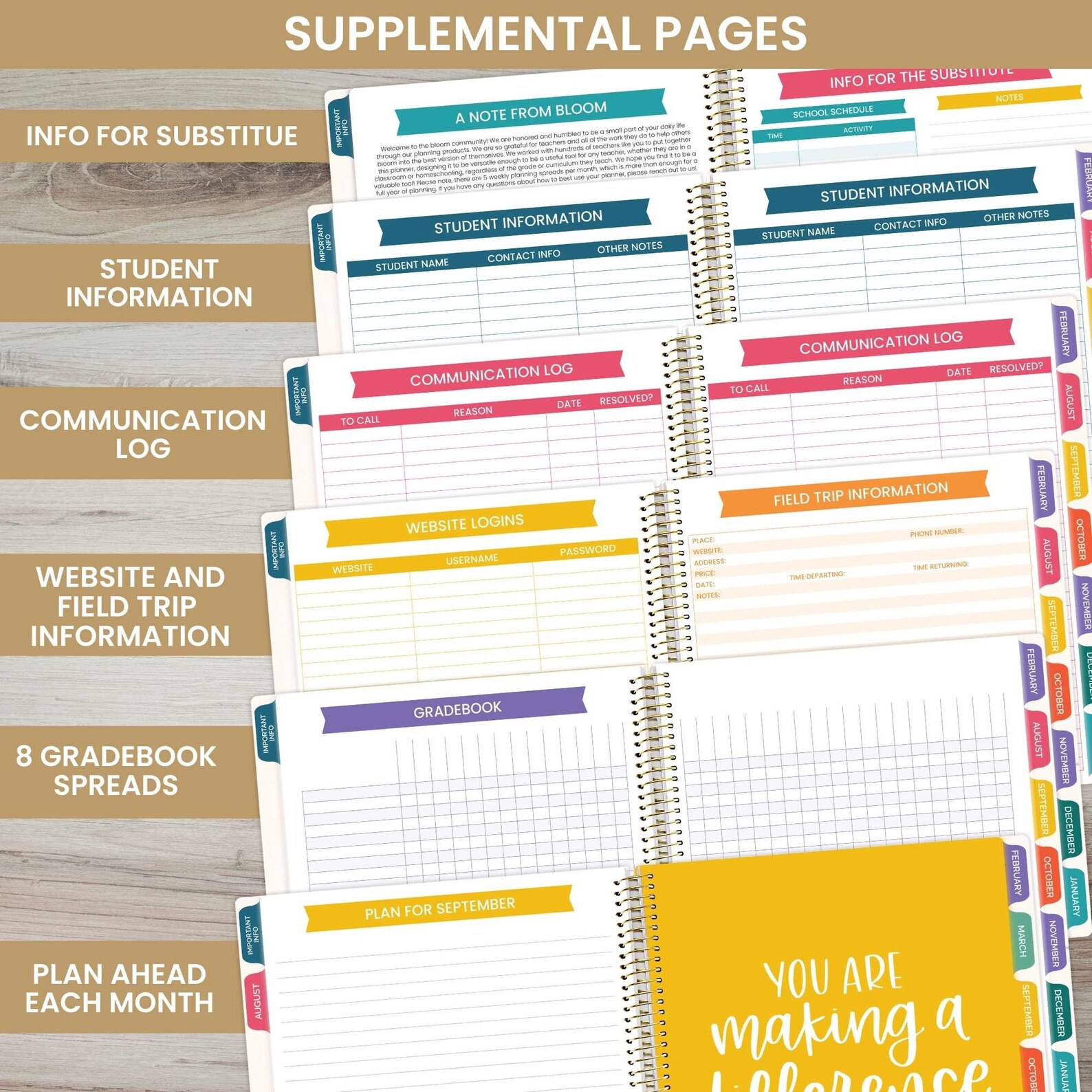Teacher Planner & Lesson Planner, Bold + Bright Academic Year 12 Month ...