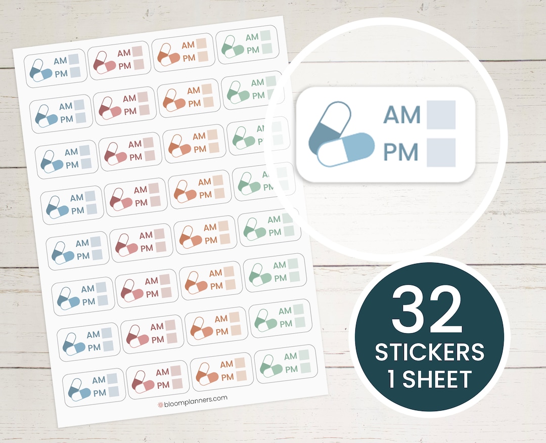 Planner Stickers, Pill Tracker Stickers, AM PM Medication Vitamin ...