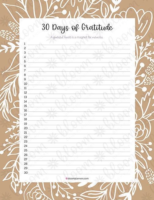 30 Days of Gratitude - Printable PDF - 8.5" X 11" Instant Download - Etsy