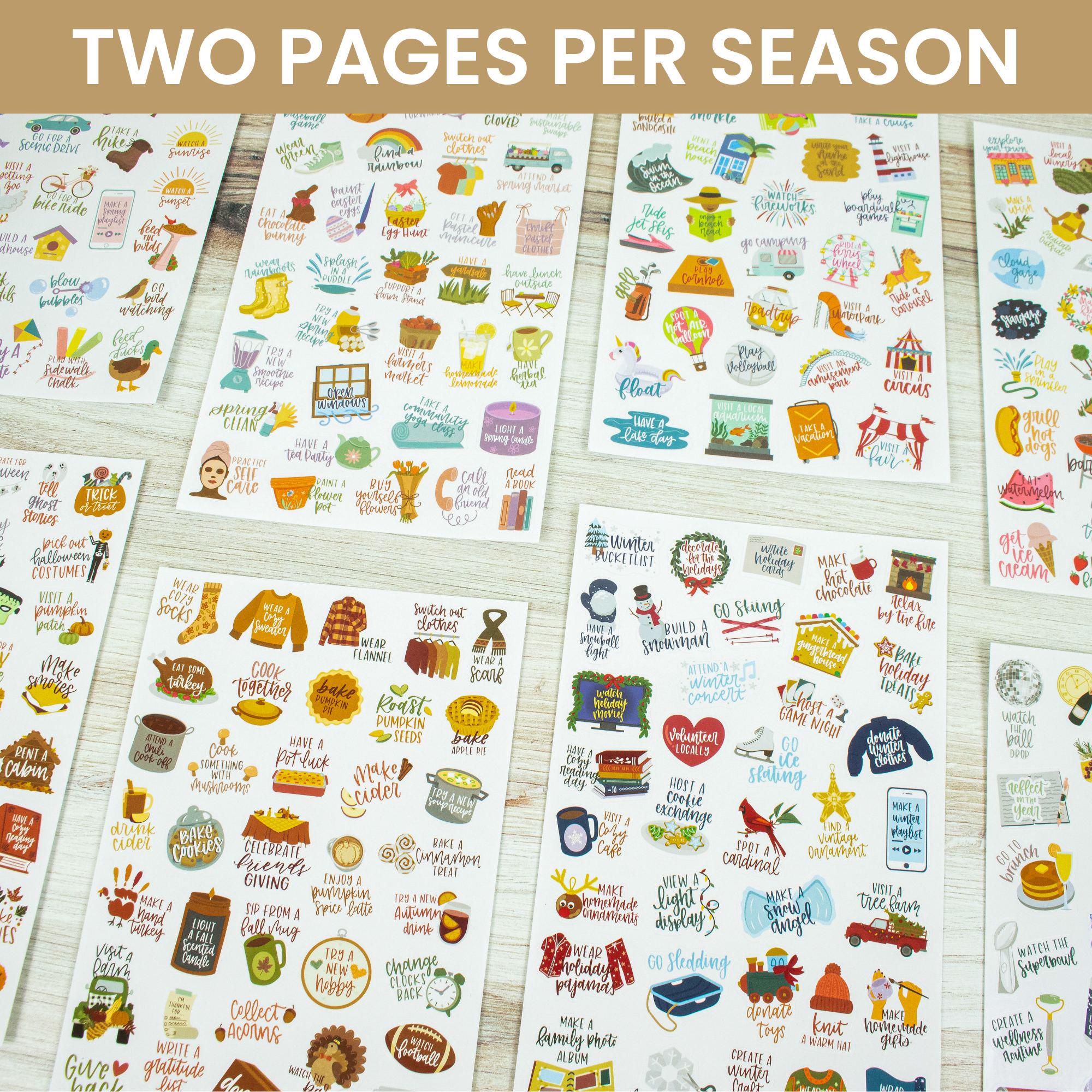 Seasonal Bucket List Sticker Pack | 8 Pages With 200+ Hand-drawn Spring ...