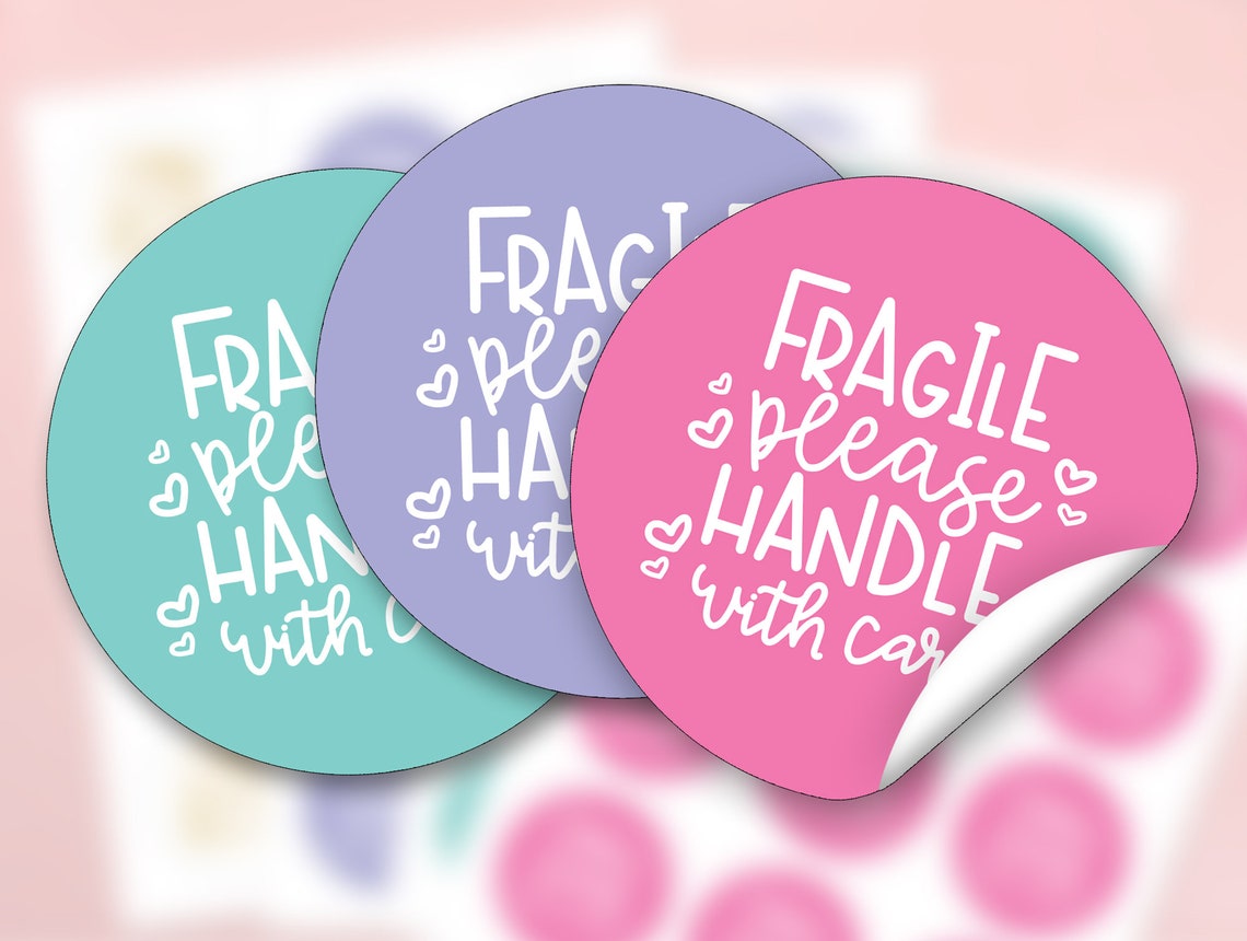 10 Digital Printable Fragile 2 Avery Compatible Round | Etsy