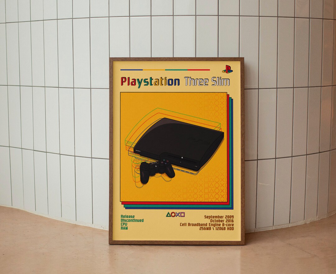 PS3 Slim. Vintage Retro Original Drawn Playstation Poster Art Digital ...