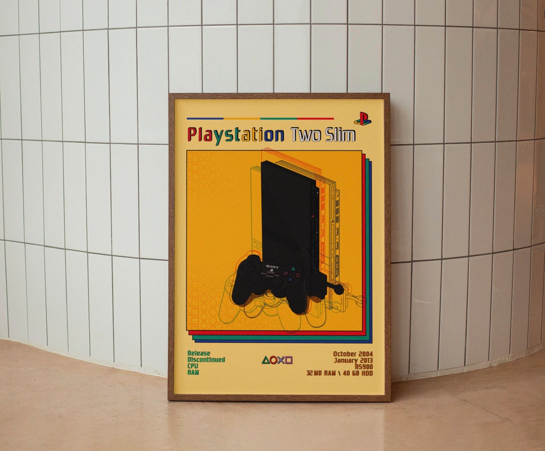 PS2 Slim. Vintage Retro Original Drawn Playstation Poster Art Digital ...