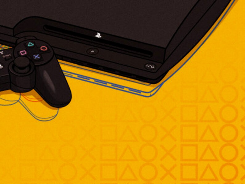 PS3 Slim. Vintage Retro Original Drawn Playstation Poster Art Digital ...