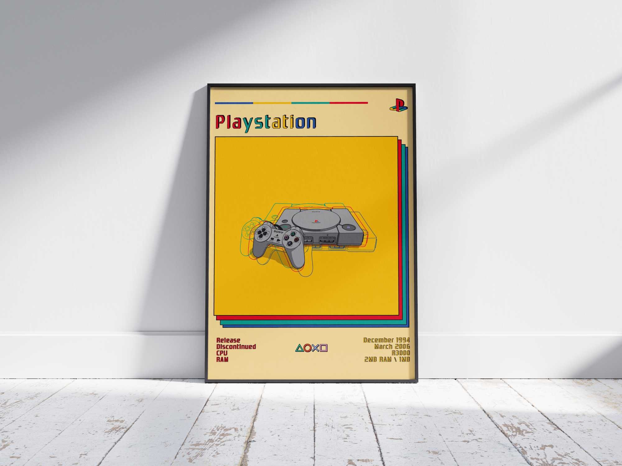 Vintage Retro Original Drawn Playstation Poster Art Digital Prints ...
