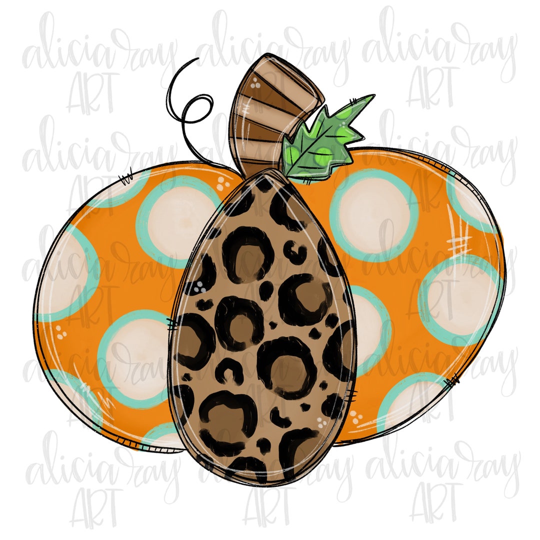Whimsical Leopard Pumpkin Sublimation PNG Design | Hand Drawn | Digital ...