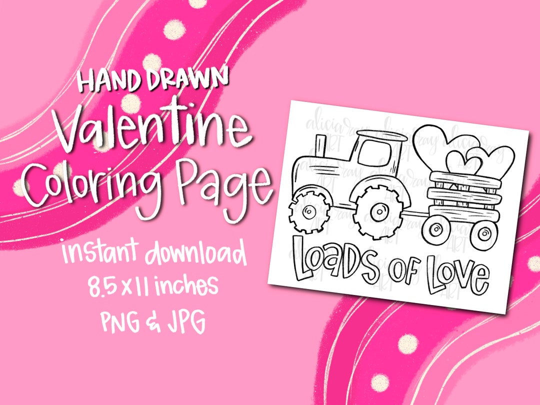 Valentine Coloring Page | Digital Download | Hand Drawn Coloring Page ...