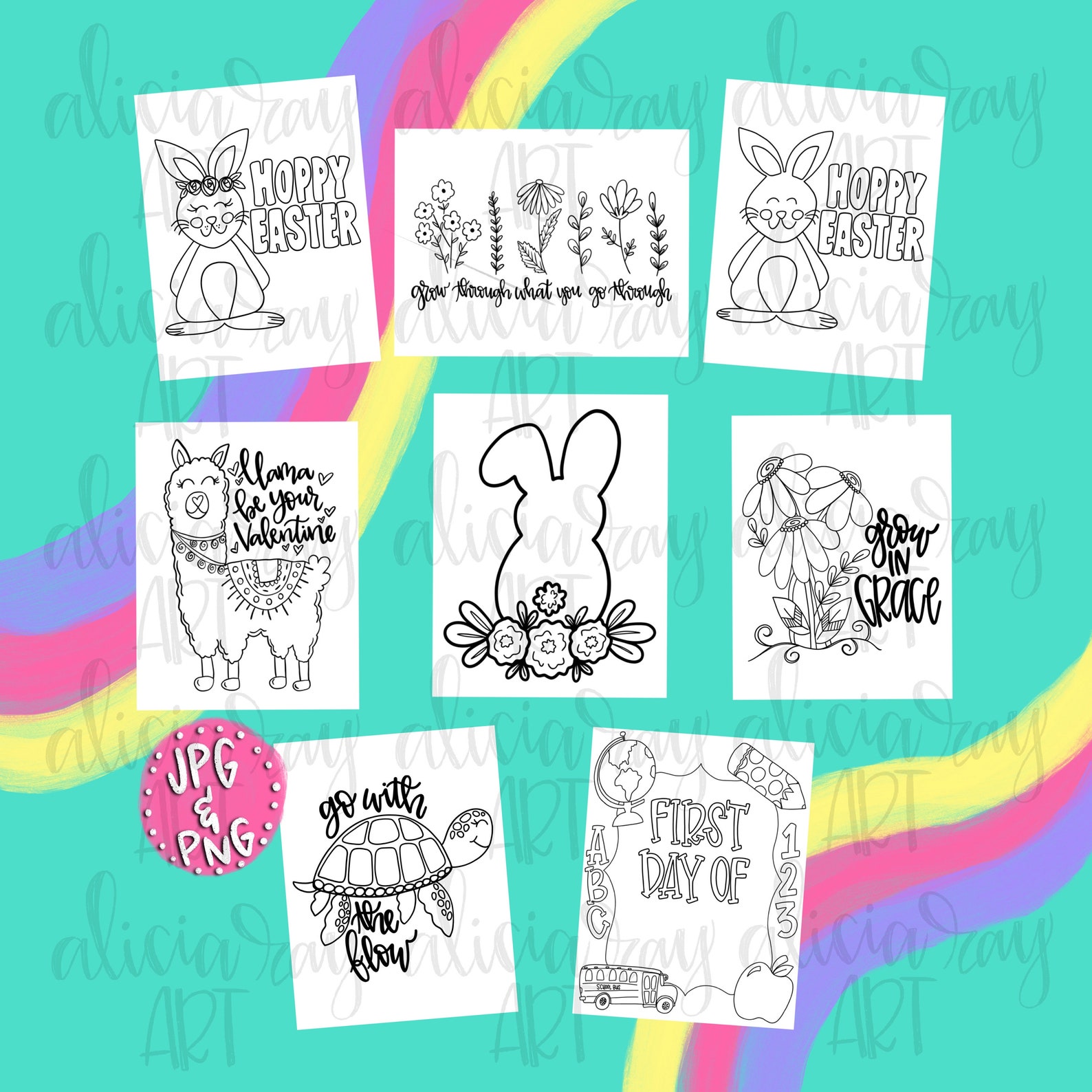 Coloring Page Bundle | Digital Download | Hand Drawn Illustration ...