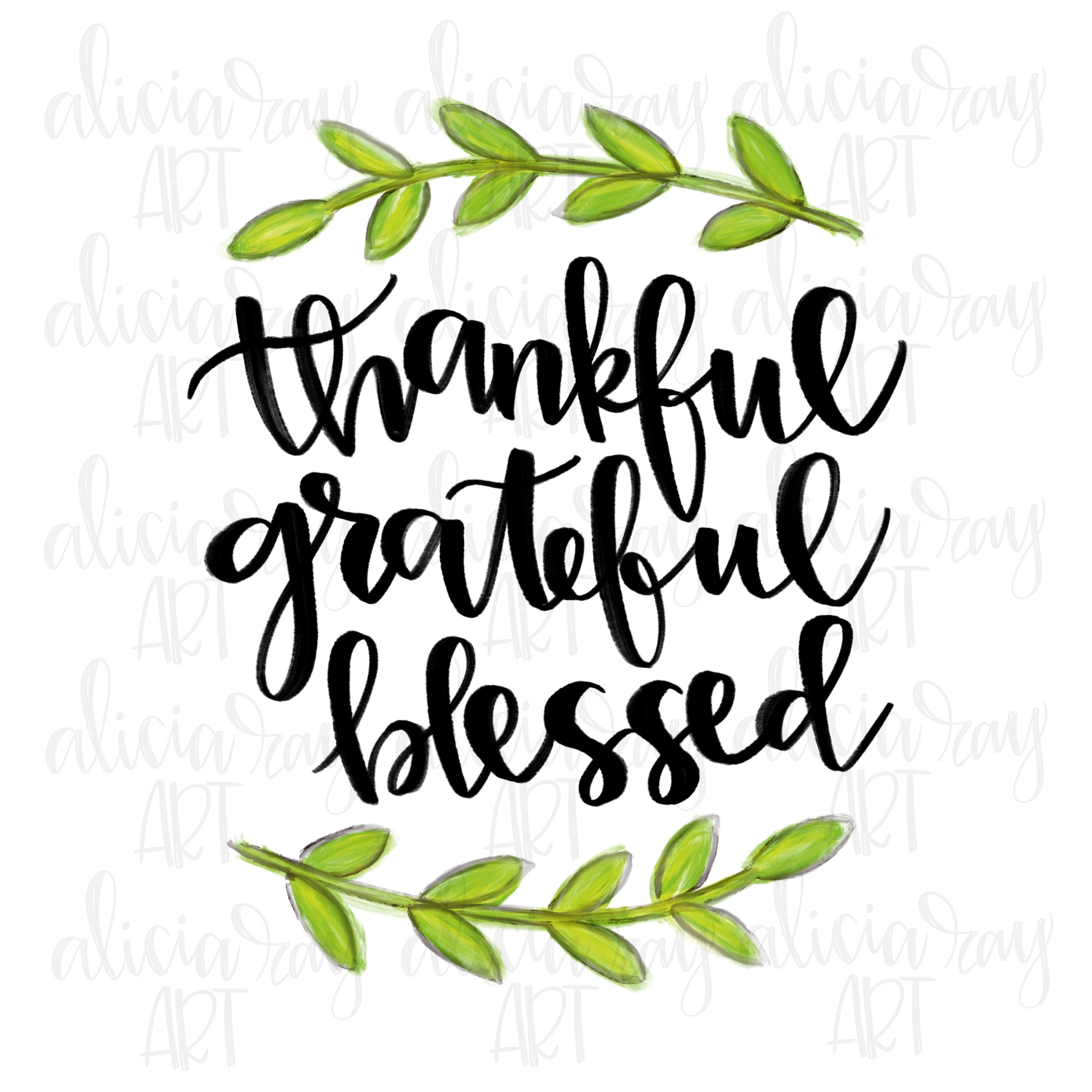 Thankful Grateful Blessed PNG Design Hand Drawn Watercolor | Etsy