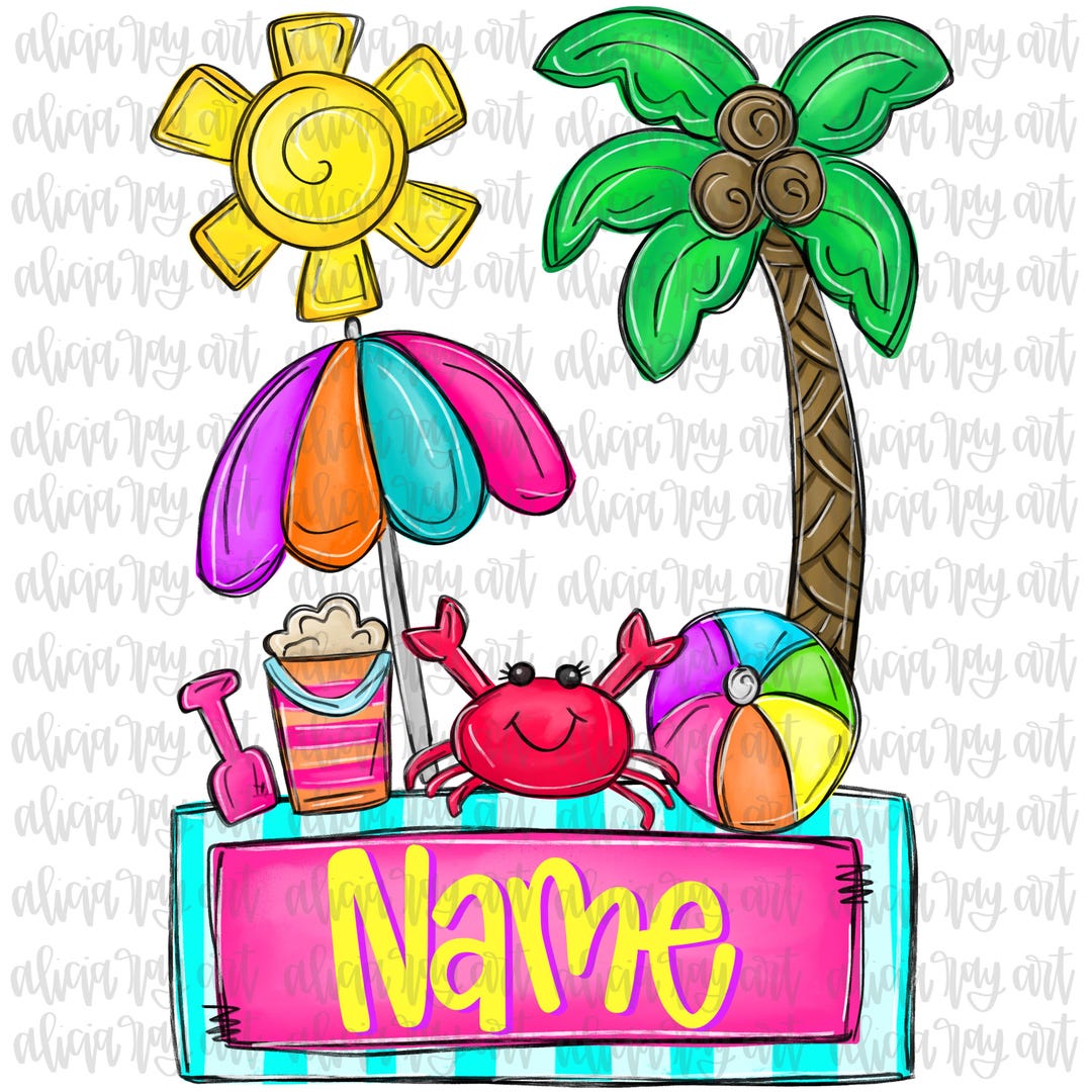 Summer Beach Name Plate Frame PNG Design | Hand Drawn DTF Design ...