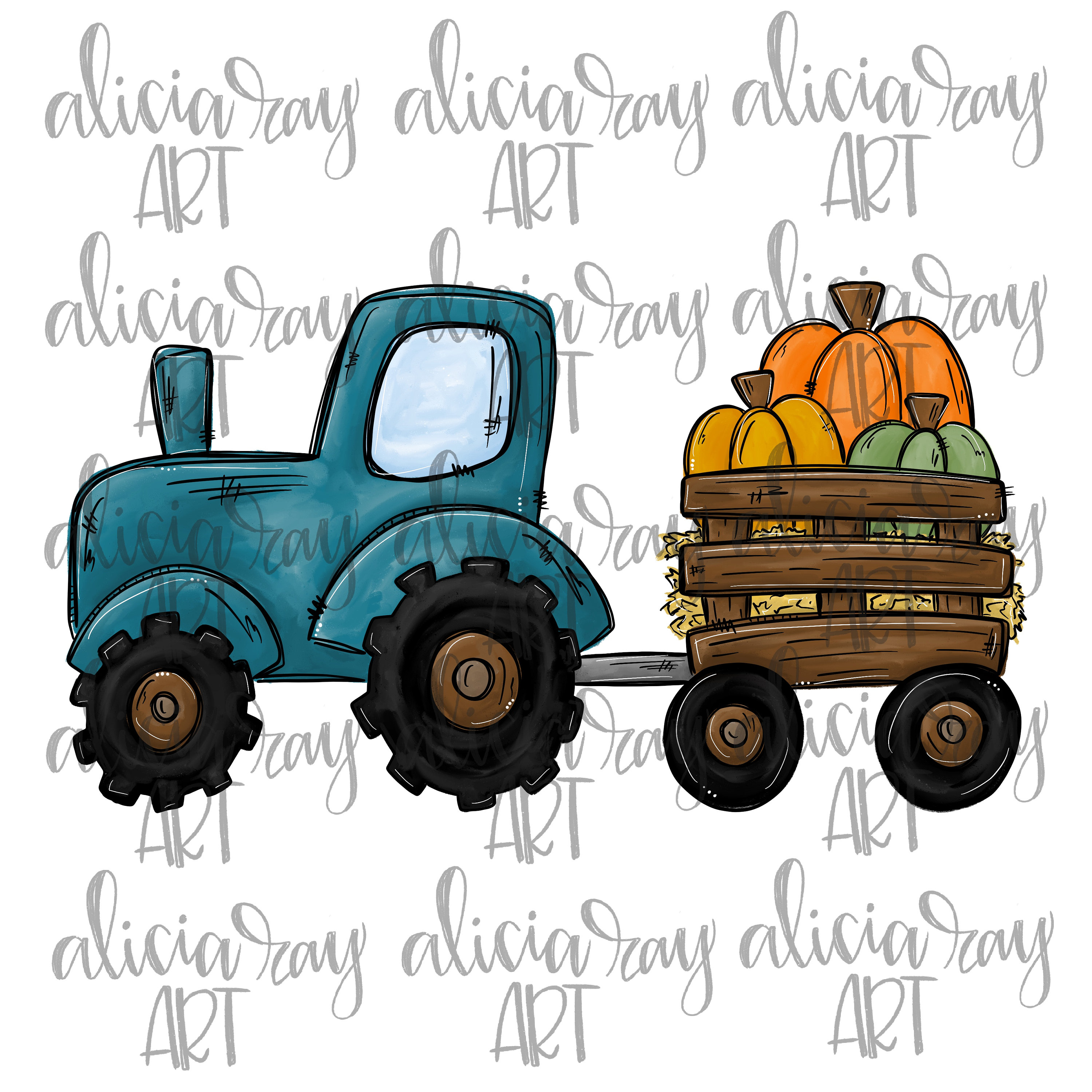 Fall Pumpkin Tractor PNG Digital Download | Hand Drawn Sublimation ...