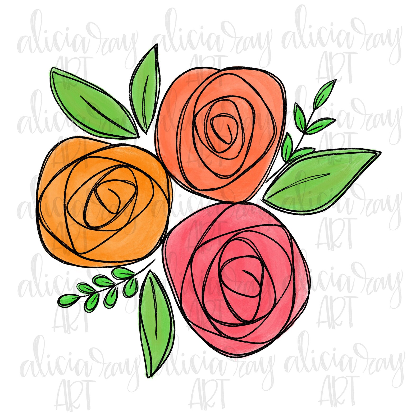 Flower Sublimation PNG Design | Hand Drawn Flower Bundle | Digital ...