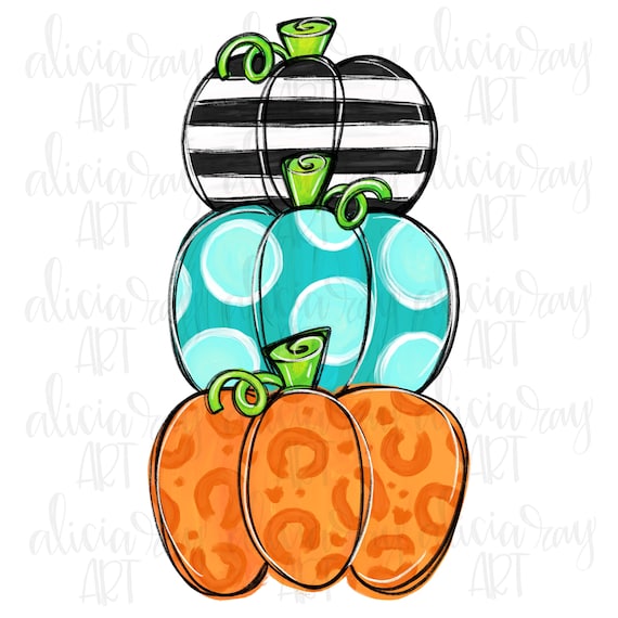 Pumpkin PNG Design Hand Drawn Cute Pumpkin Stack Digital | Etsy