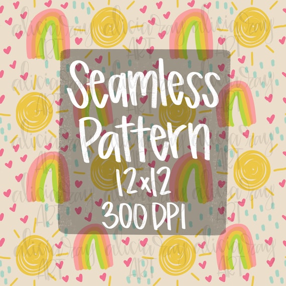 Sunshine and rainbows Seamless File Pattern PNG Hand Painted | Etsy