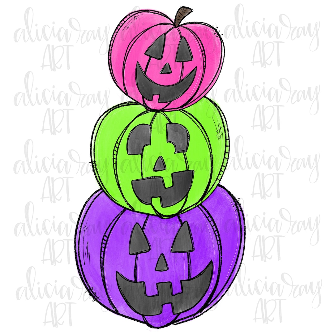 Jack O Lantern Pumpkin Stack Sublimation PNG Design | Halloween | Hand ...