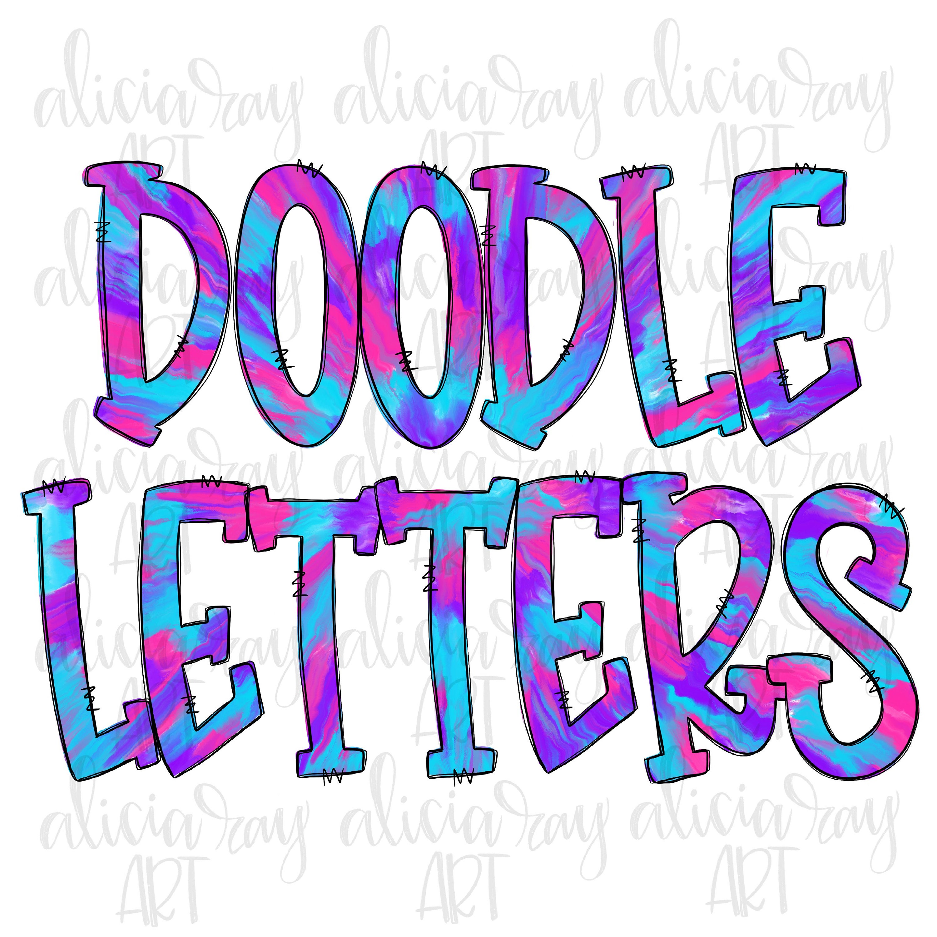 Chica tie dye Doodle Letras alfabeto / Dibujado a mano Alpha | Etsy