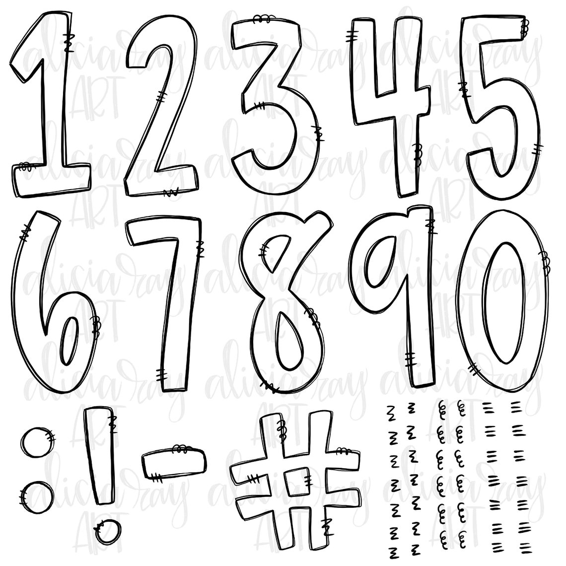Doodle Numbers With Transparent Inside Hand Drawn - Etsy