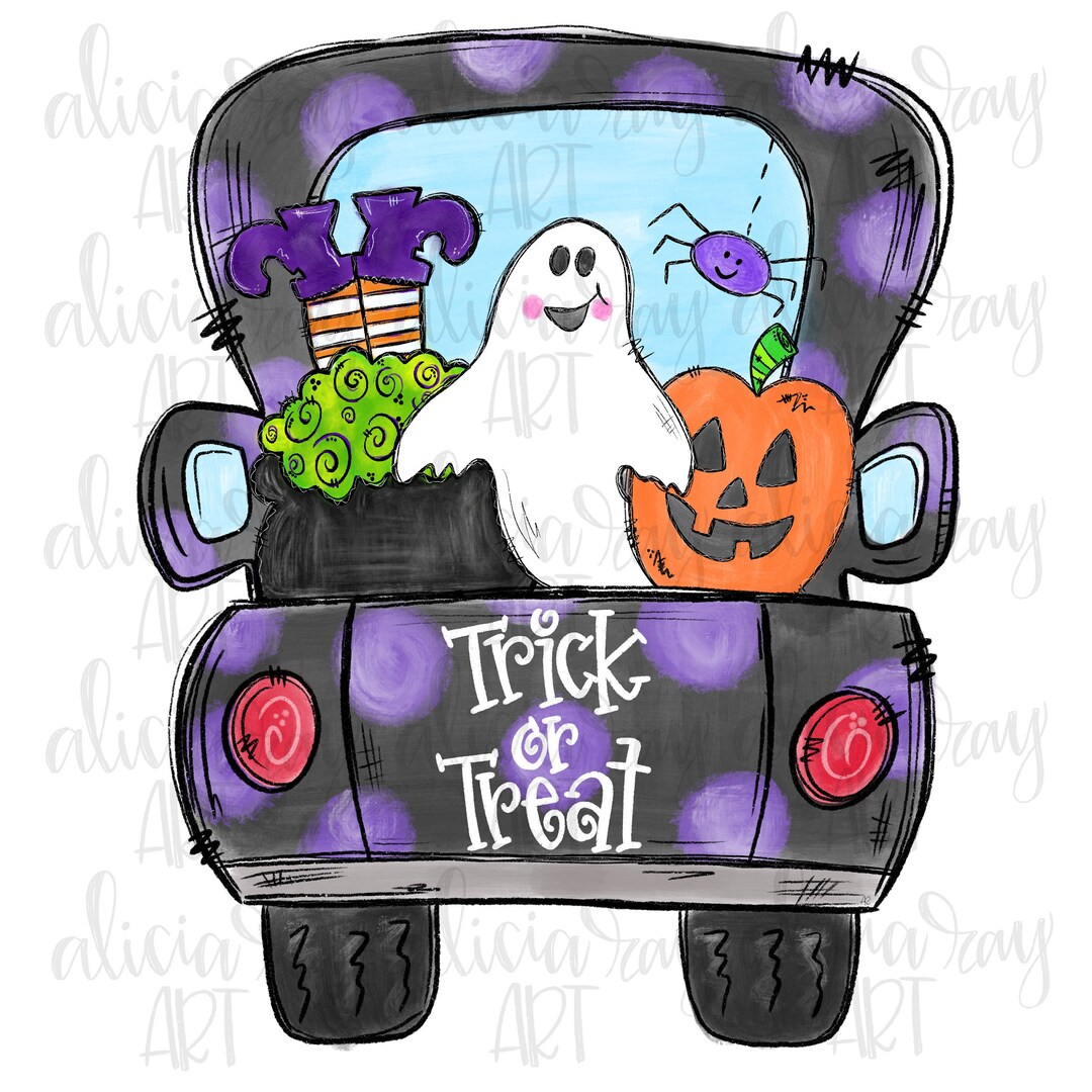 Halloween Truck Sublimation PNG Design | Hand Drawn | Digital Download ...