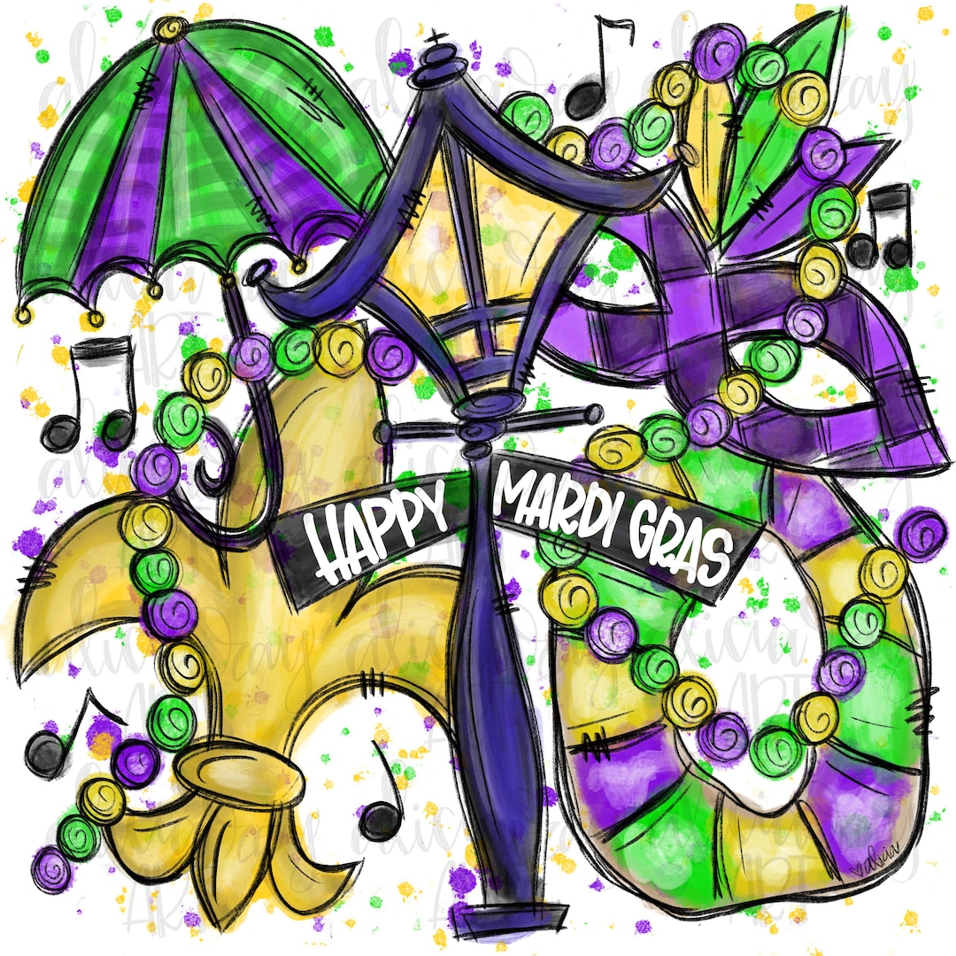 Mardi Gras Sublimation PNG Design Hand Drawn Digital Download Printable ...