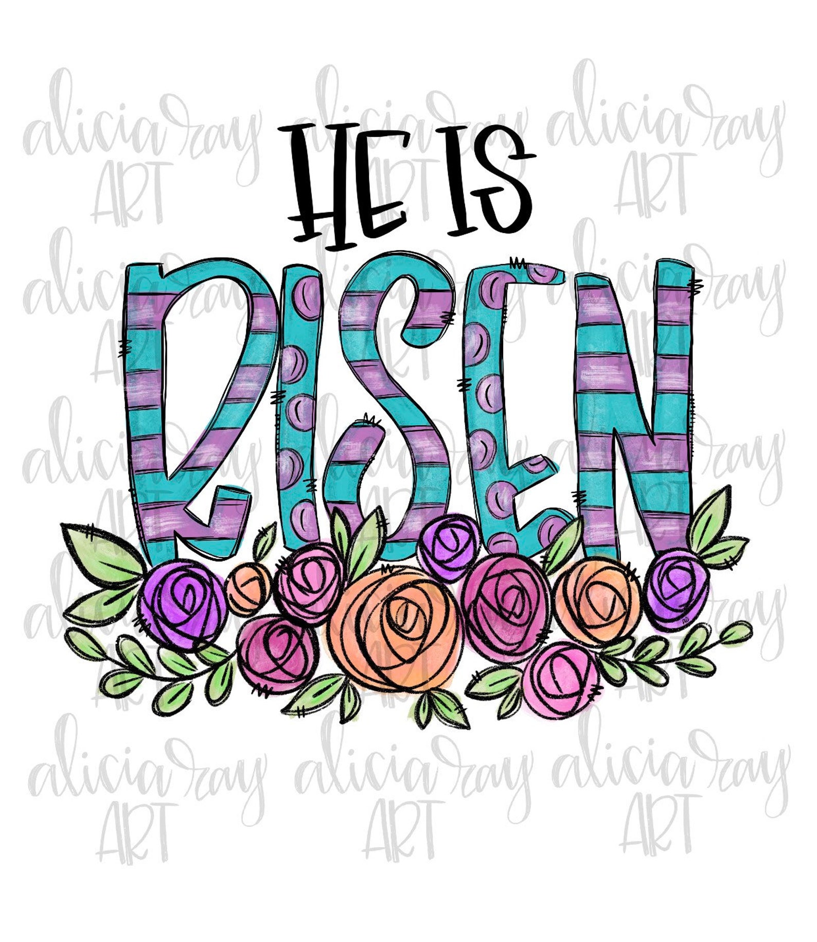 Easter Sublimation Design He is Risen Hand Drawn | Etsy