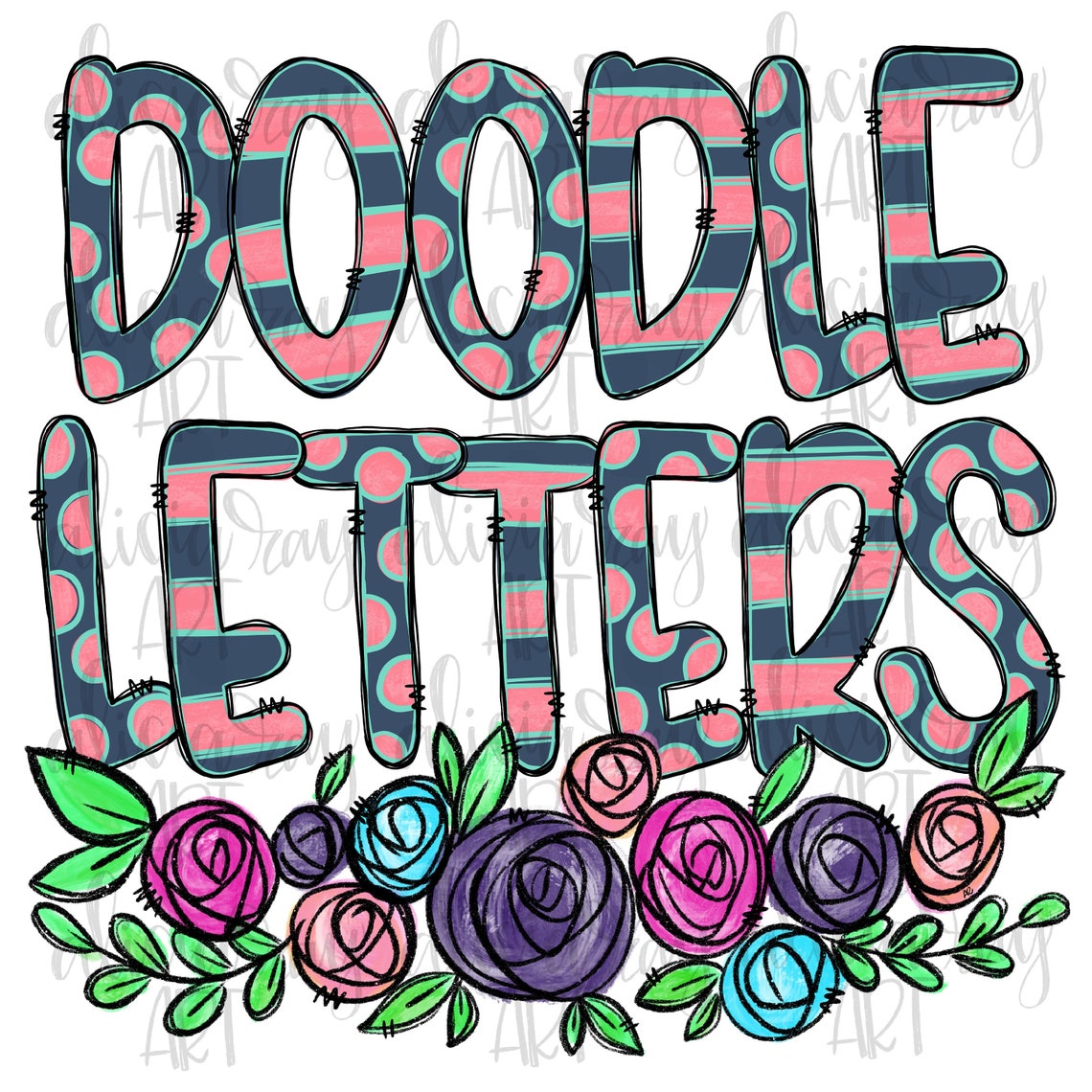 Doodle Letters Alphabet With Florals Hand Drawn Alphabet - Etsy