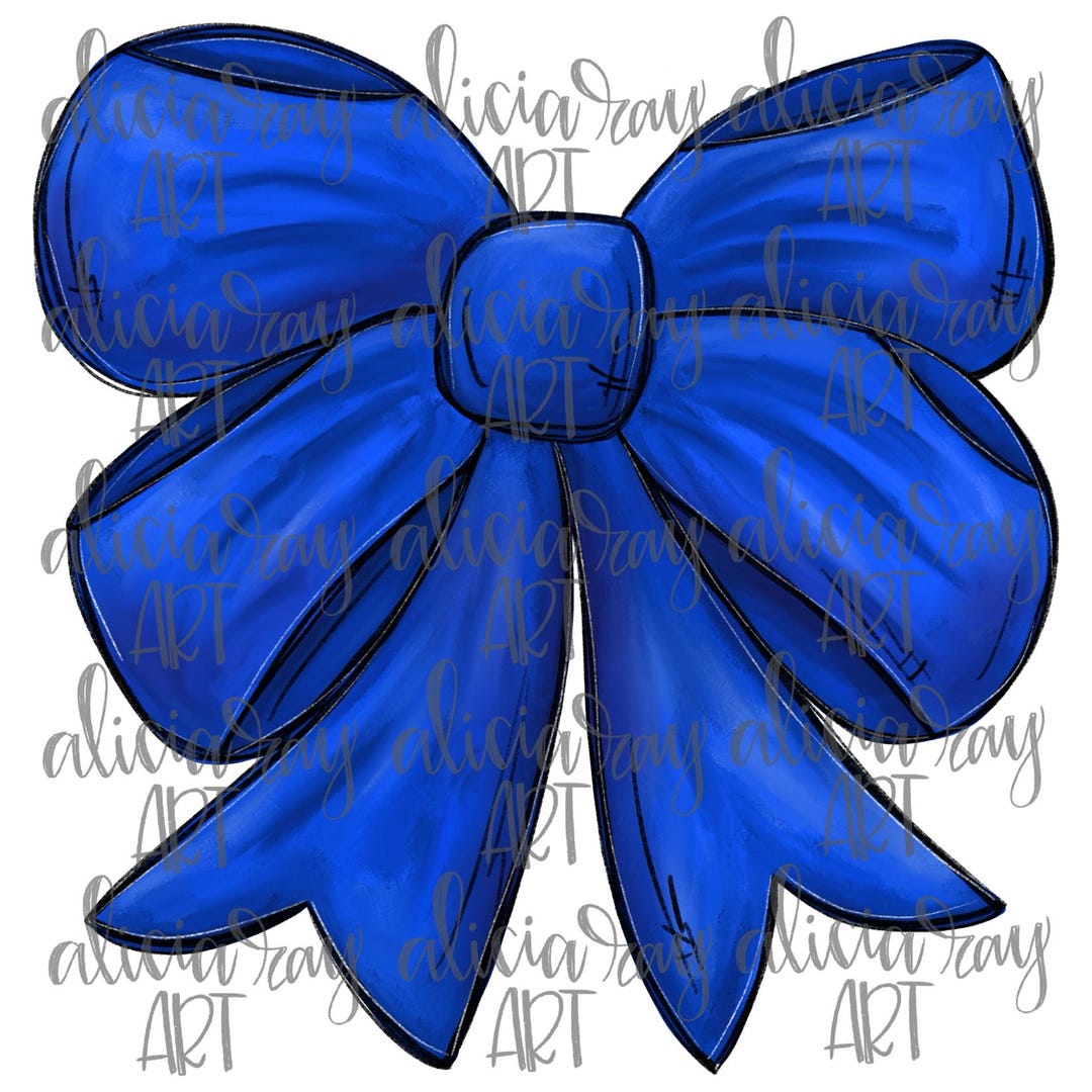 Royal Blue Coquette Bow PNG Design | Hand Drawn Preppy Bow DTF Design ...