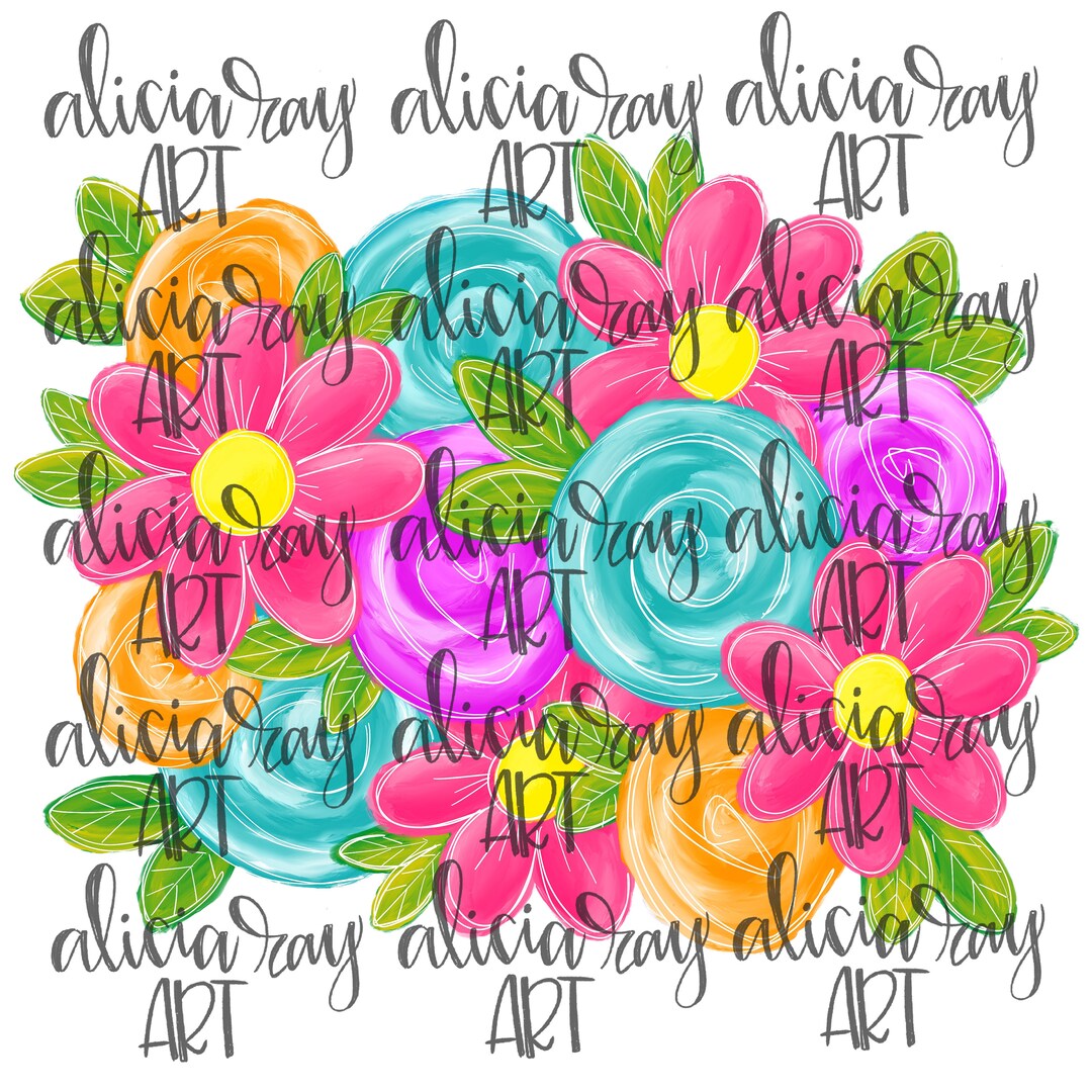 Floral Bundle Hand Drawn PNG File | Sublimation PNG | Flowers | Blank ...