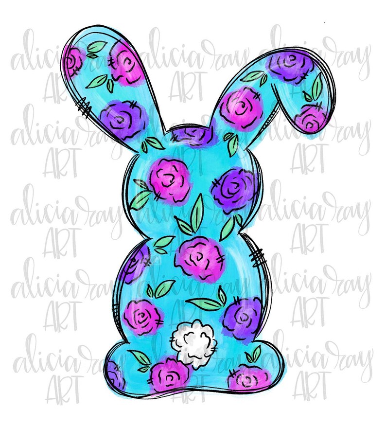 Easter Bunny Sublimation Download Hand Drawn Floral Bunny Etsy