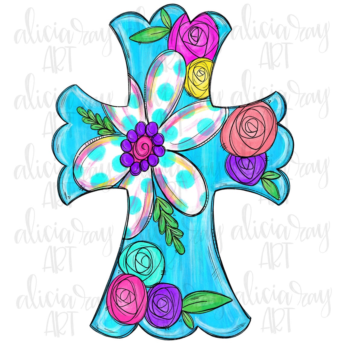 Floral Cross Sublimation PNG Design Easter Hand Drawn - Etsy