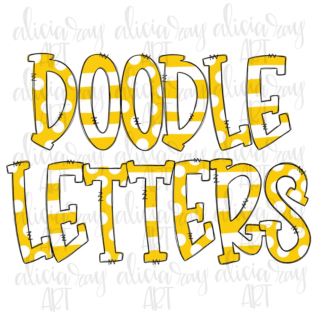 Yellow Gold Doodle Letters Alphabet | Hand Drawn Alphabet | Alpha Pack ...