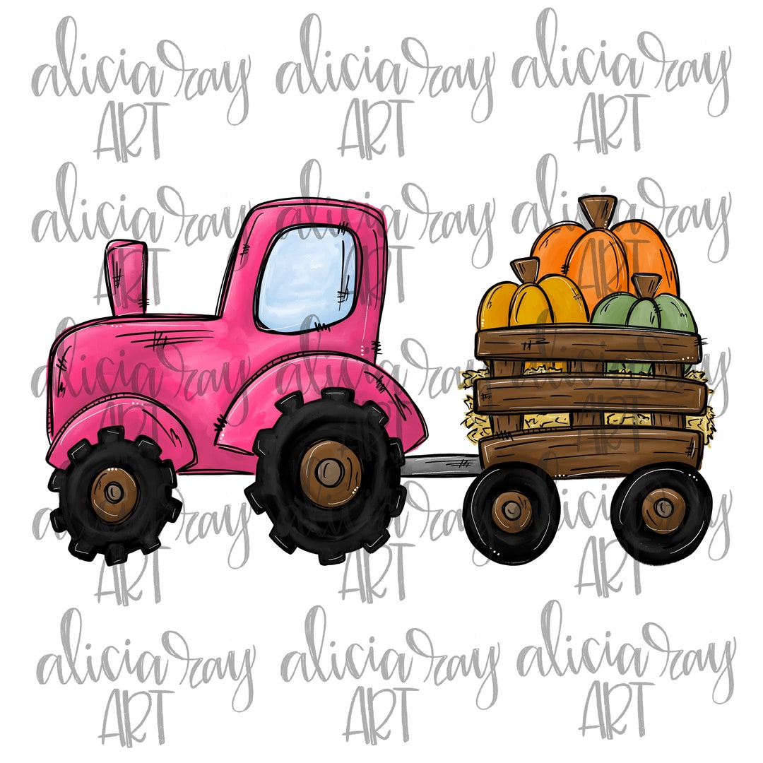 Fall Pumpkin Tractor PNG Digital Download | Hand Drawn Sublimation ...