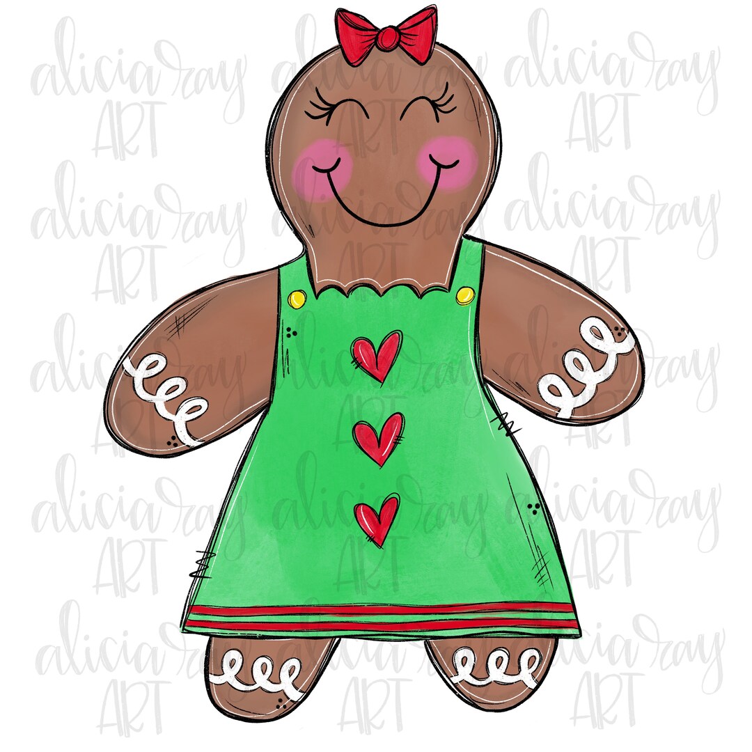 Gingerbread Girl Sublimation PNG Design | Hand Drawn | Christmas Design ...