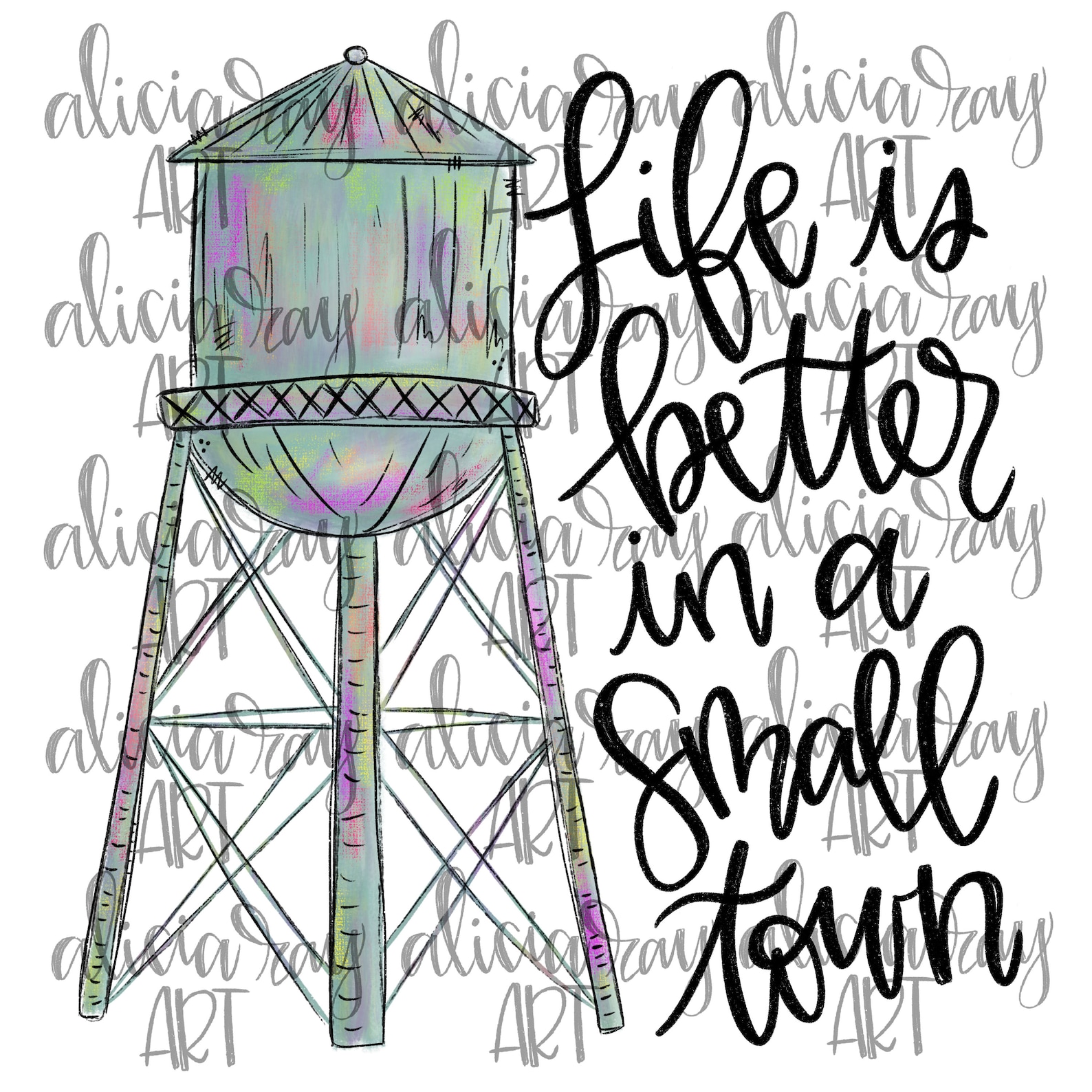 Water Tower PNG Digital Download | Hand Drawn Sublimation File ...