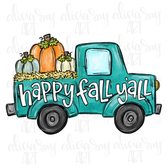 Fall PNG Design Hand Drawn Cute Pumpkin Truck Digital | Etsy