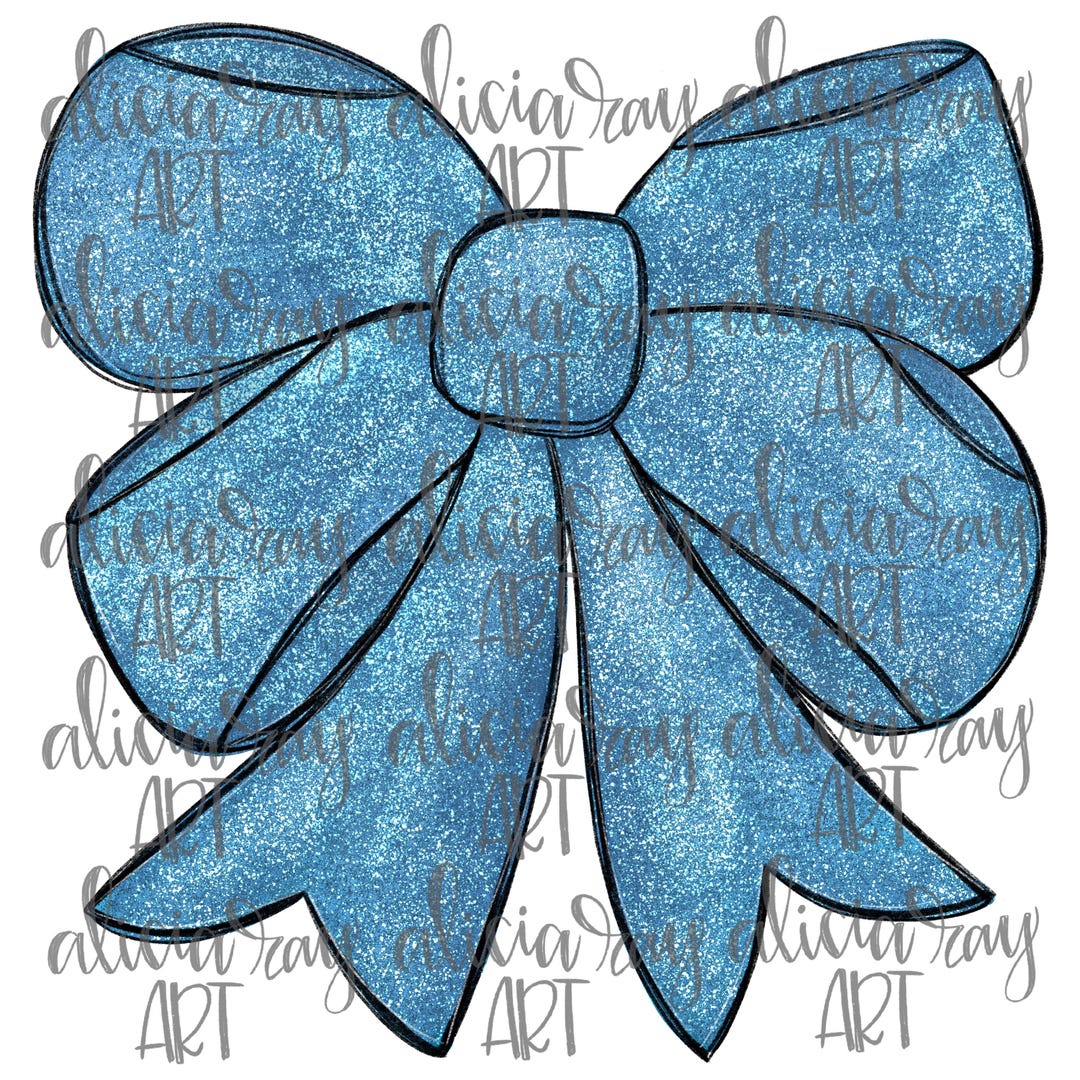 Columbia Blue Glitter Coquette Bow PNG Design | Hand Drawn Preppy Bow ...