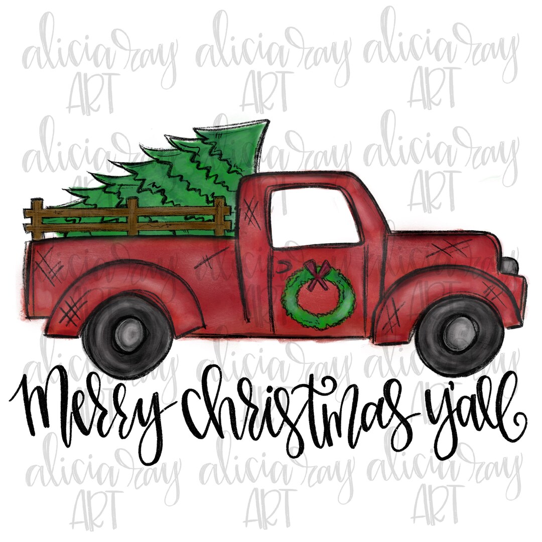 Christmas Truck Sublimation Design | Hand Drawn | Vintage Truck ...