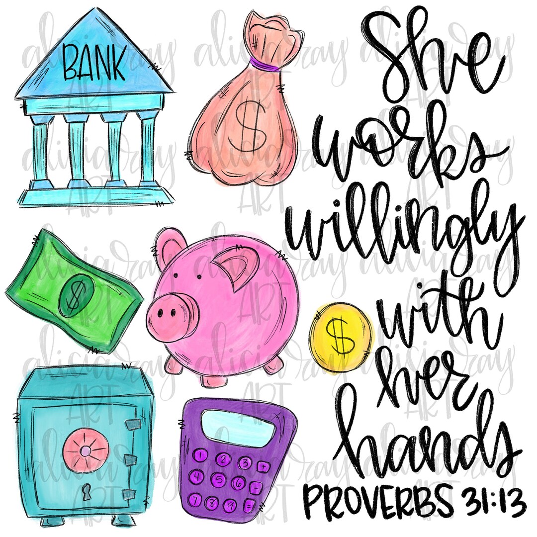 Bank Teller Sublimation PNG Design | Bank Art | Money | Proverbs 31:13 ...