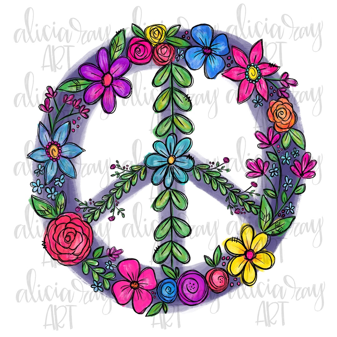 Floral Peace Sign Sublimation Design | Summer Design | Hand Drawn ...