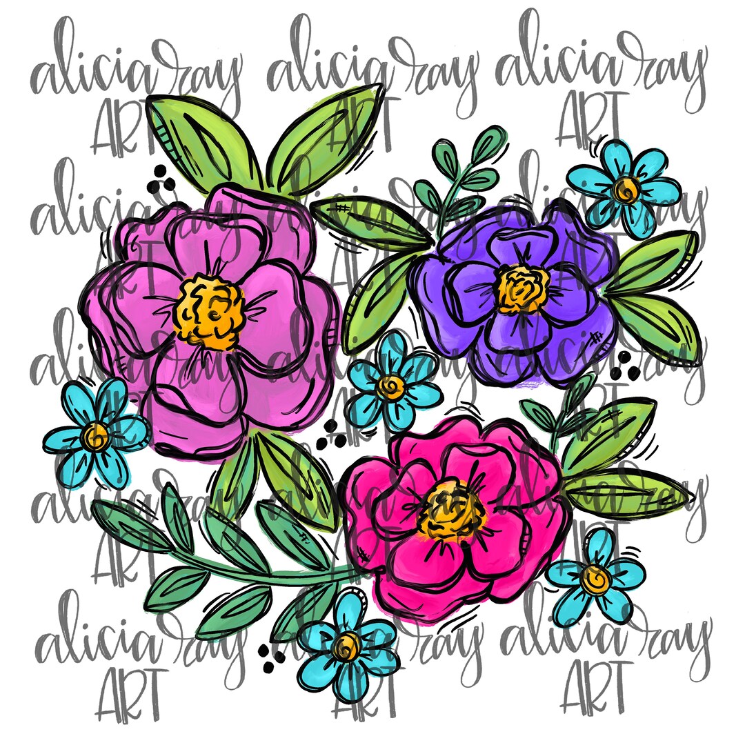 Floral Bundle Hand Drawn PNG File | Sublimation PNG | Flowers | Blank ...