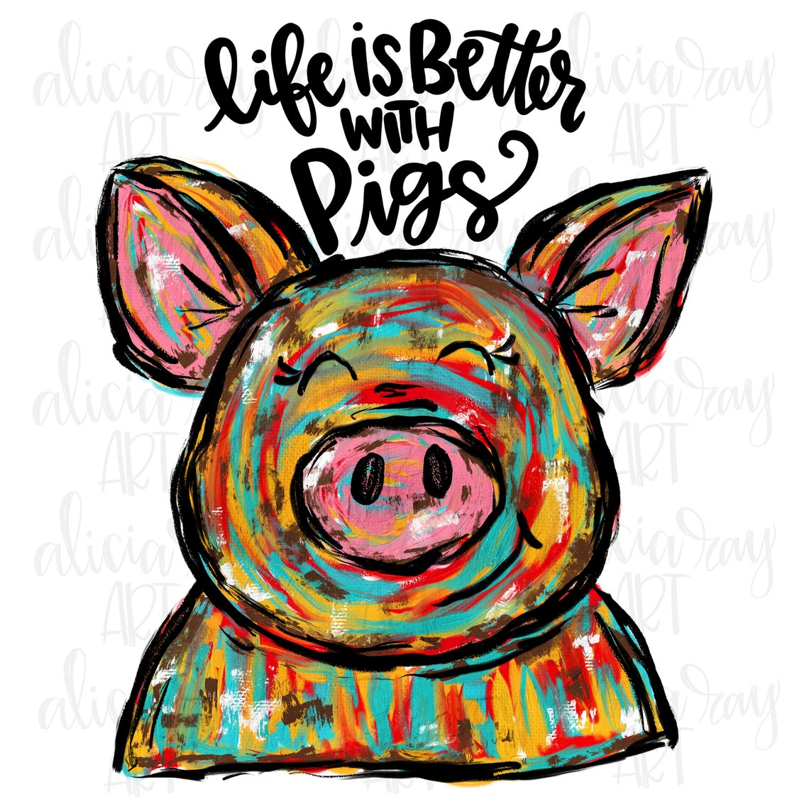 Pig PNG Design Download Hand Drawn Digital Download Towel - Etsy