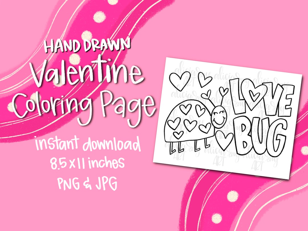 Valentine Coloring Page | Digital Download | Hand Drawn Coloring Page ...