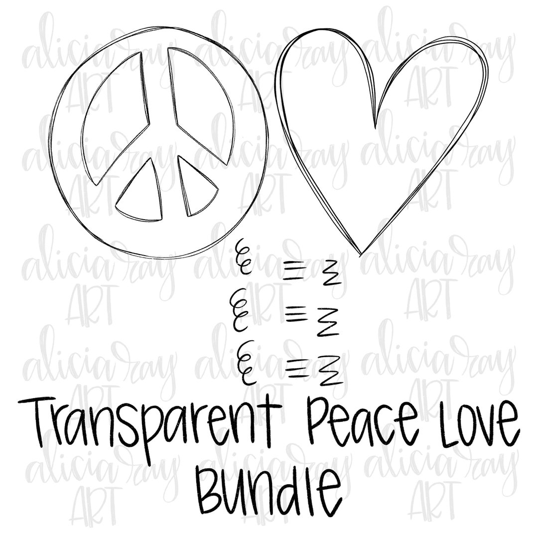Peace Sign and Heart With Transparent Inside Bundle PNG | Hand Drawn ...