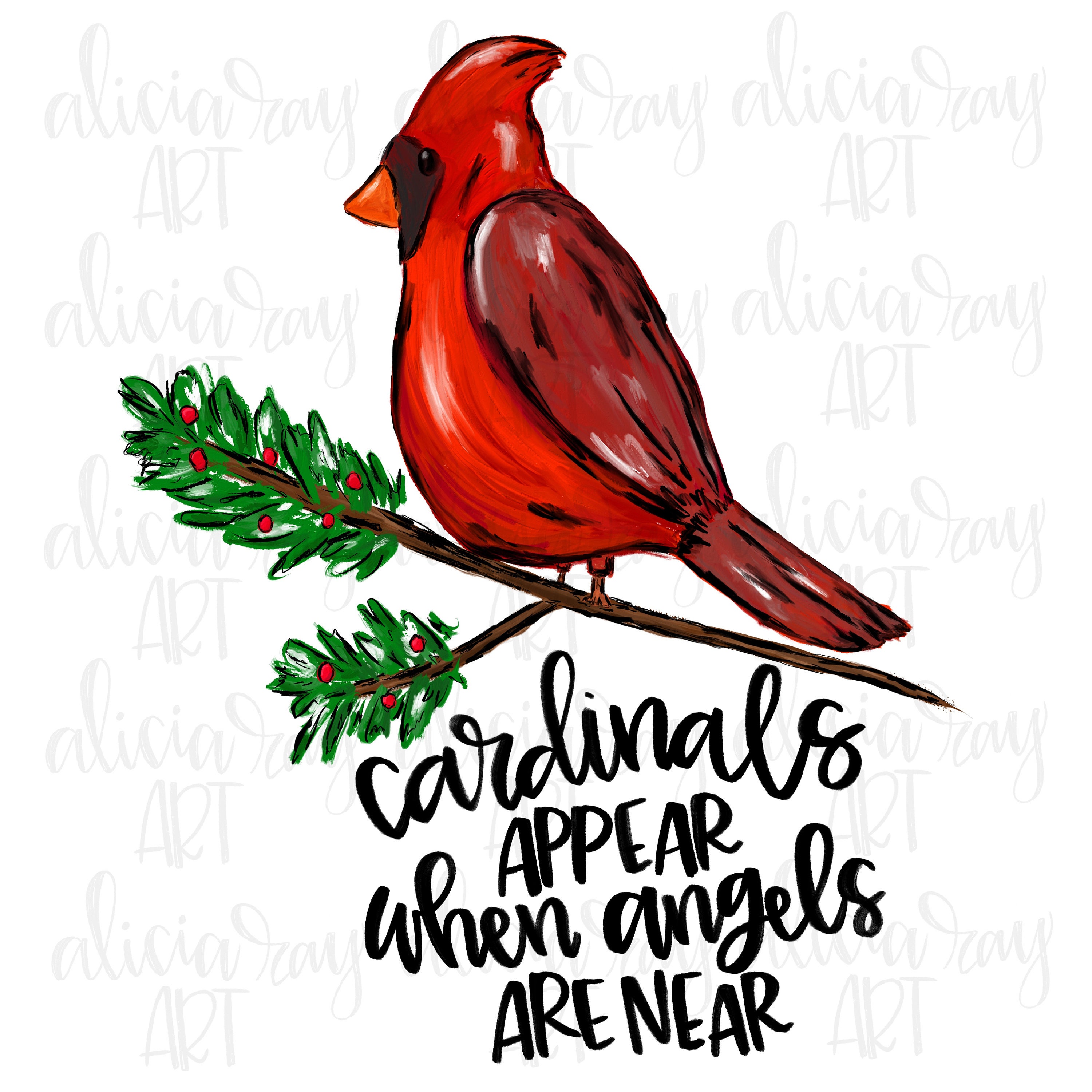 Cardinal Digital Download | Hand Drawn PNG File | Christmas | Towel ...
